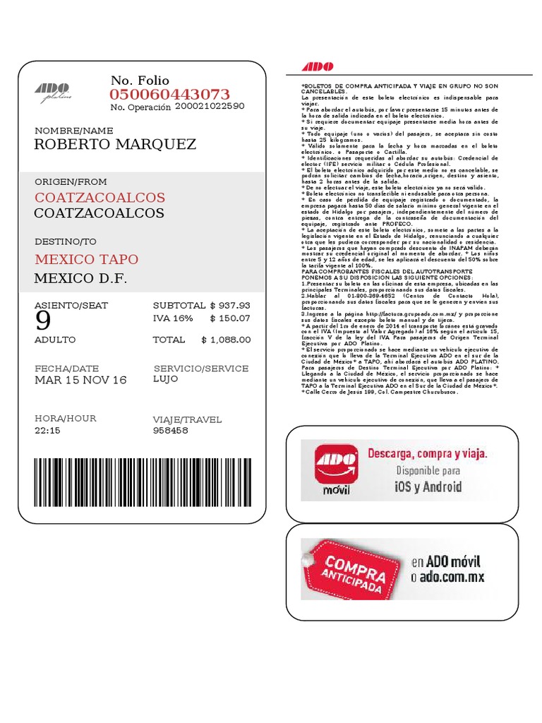 Boleto Electronico ADO | Gobierno | Política | Prueba gratuita de 30 ...