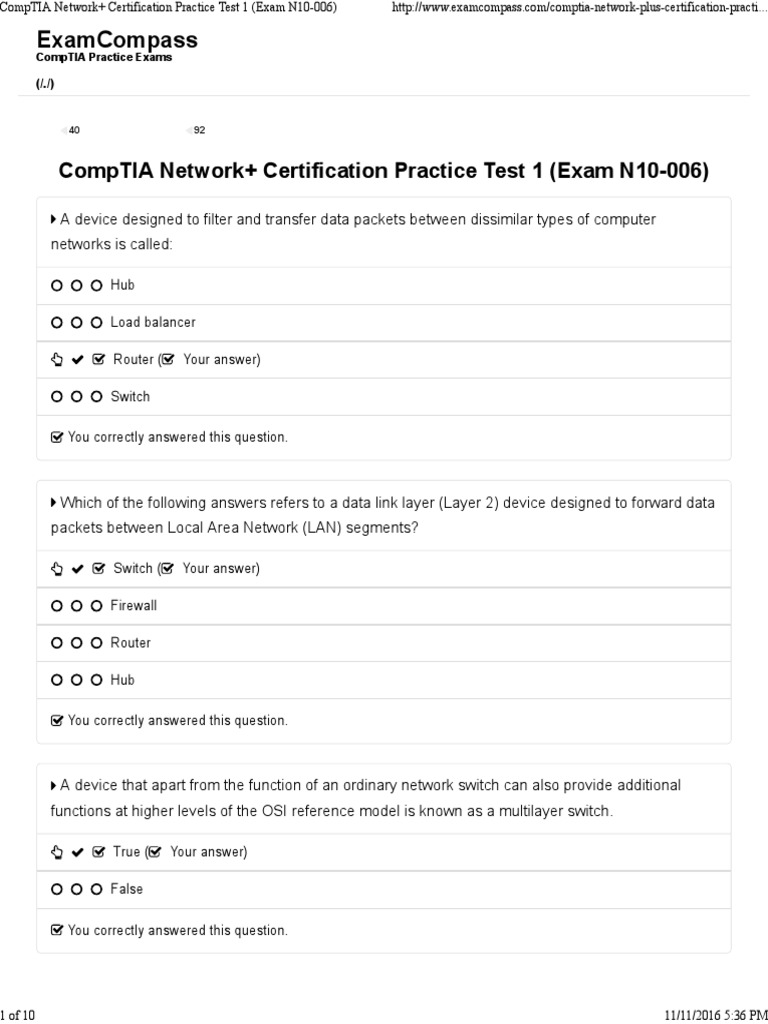 CompTIA Network+ Certification Practice Test 1 (Exam N10-006) | PDF ...