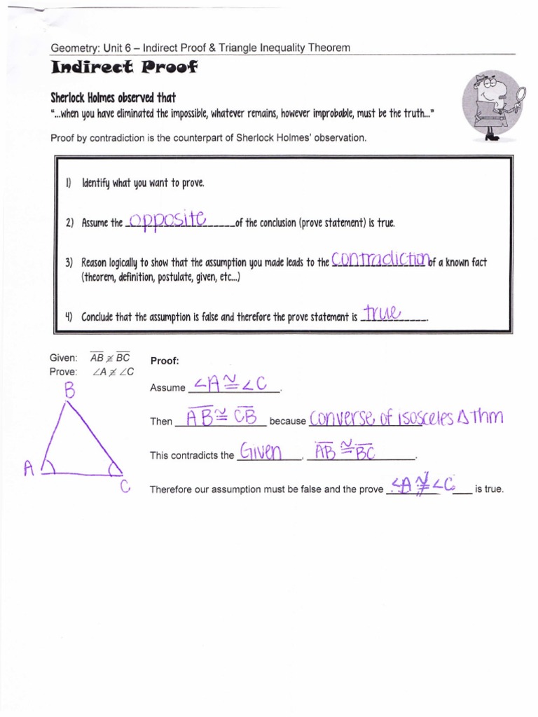 Indirect Proof Triangle Inequality Theorem Notes Completed | PDF