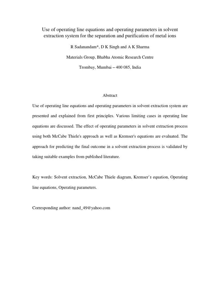 Use of operating parameters in solvent extraction systems | PDF