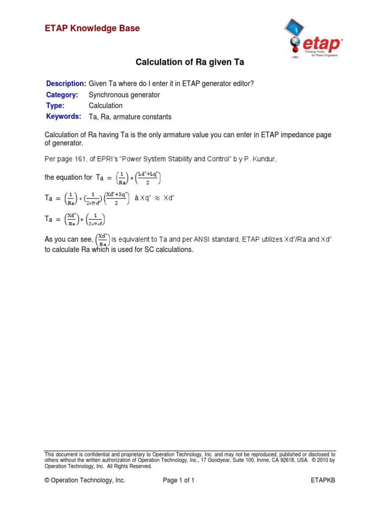 Calc of Ra Given Ta Syn Gen | PDF