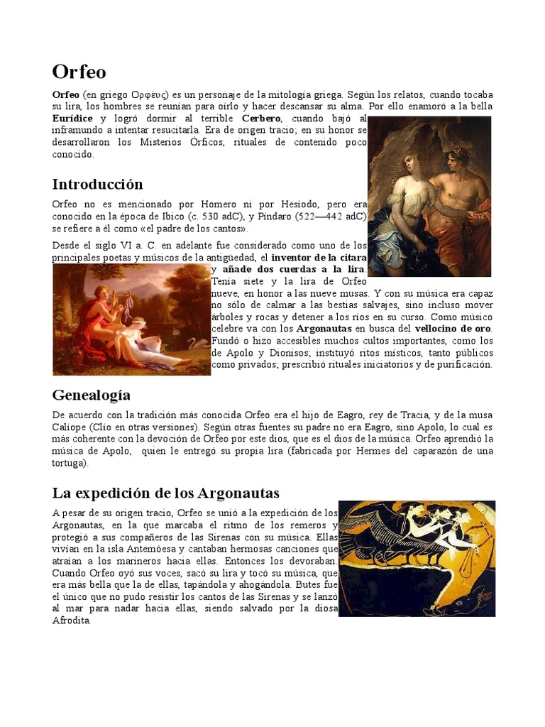 Mito de Orfeo PDF | PDF | Orfeo | Religión Griega Antigua