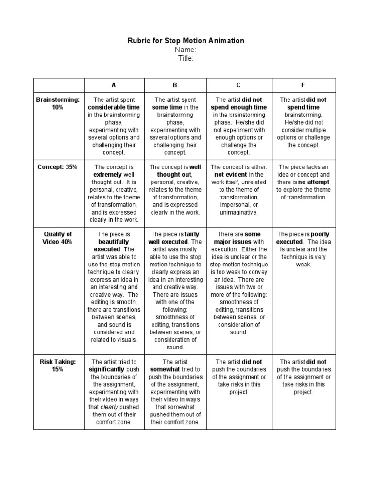 Rubricstopmotionanimation | PDF