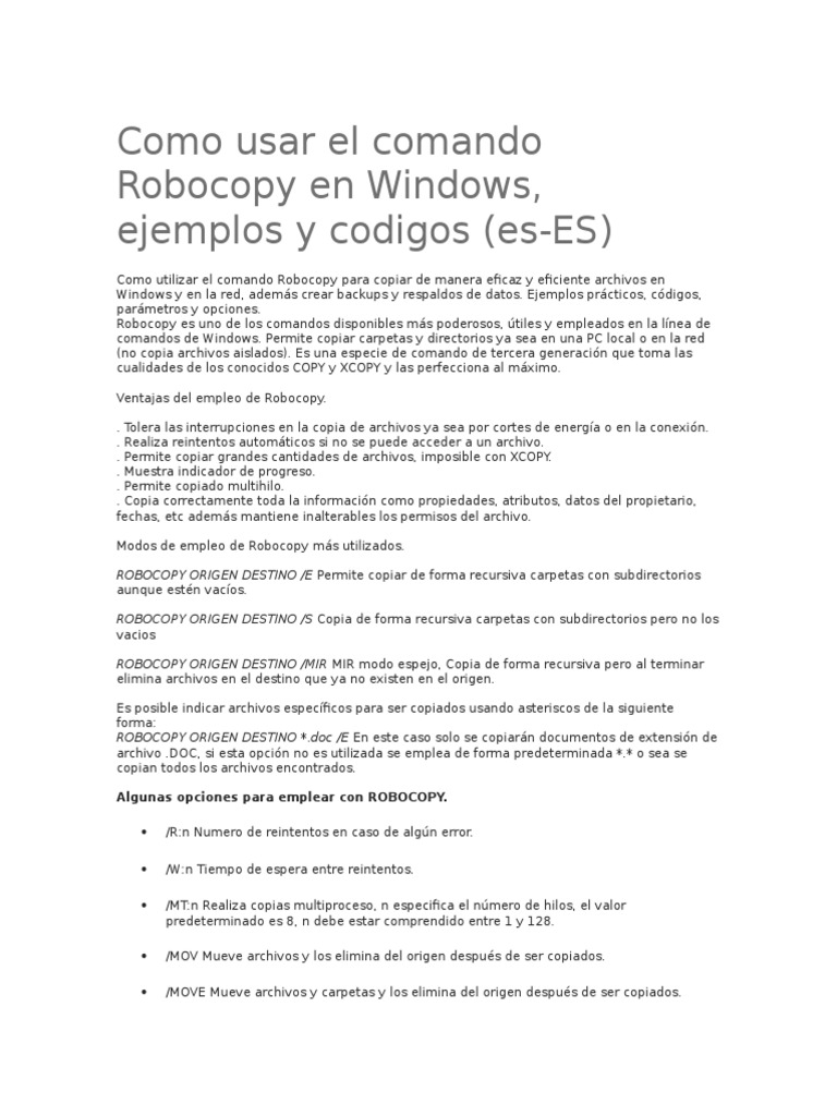 Como Usar El Comando Robocopy en Windows | PDF | Archivo de computadora ...