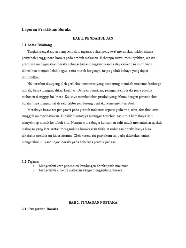 Contoh Laporan Praktikum Boraks | PDF | Sains & Matematika