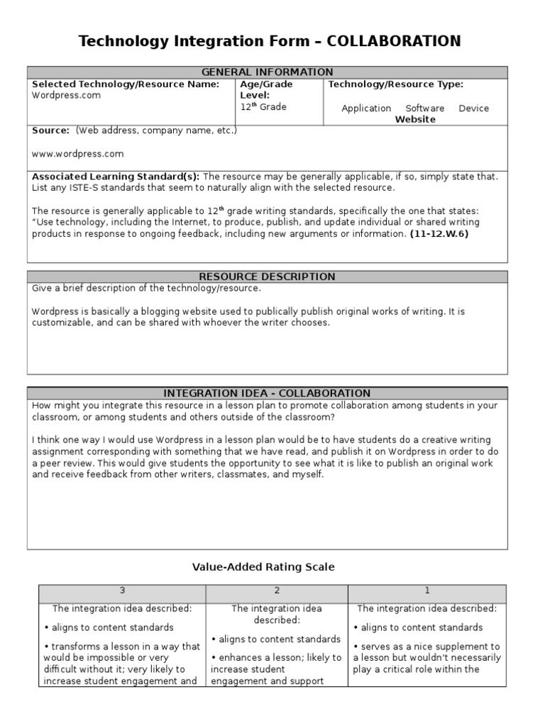 Technology Integration Template - Jannine Amore | PDF | Collaboration | Teaching