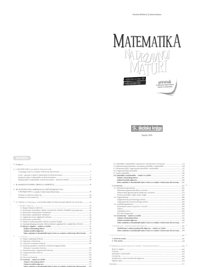 Matematika Na Drzavnoj Maturi, Skolska Knjiga | PDF