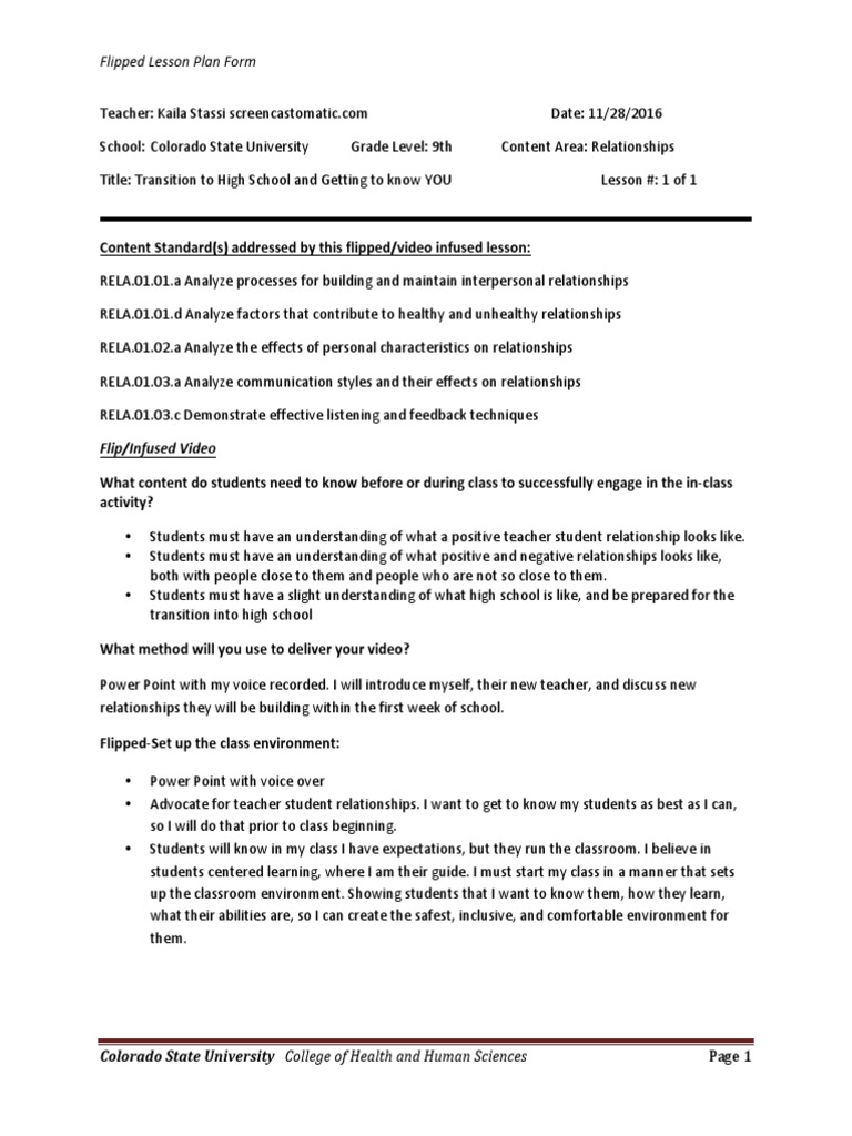 Flipped Lesson Plan Form: Flip/Infused Video | PDF | Teaching ...
