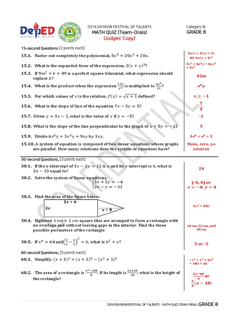 math quiz to g8 | Equations | Mathematical Objects