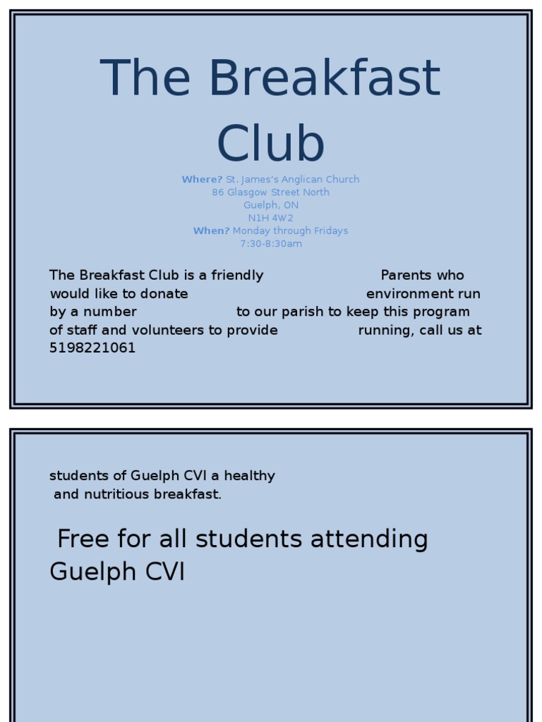 Free Breakfast Club for Guelph CVI Students | PDF | Lifestyle