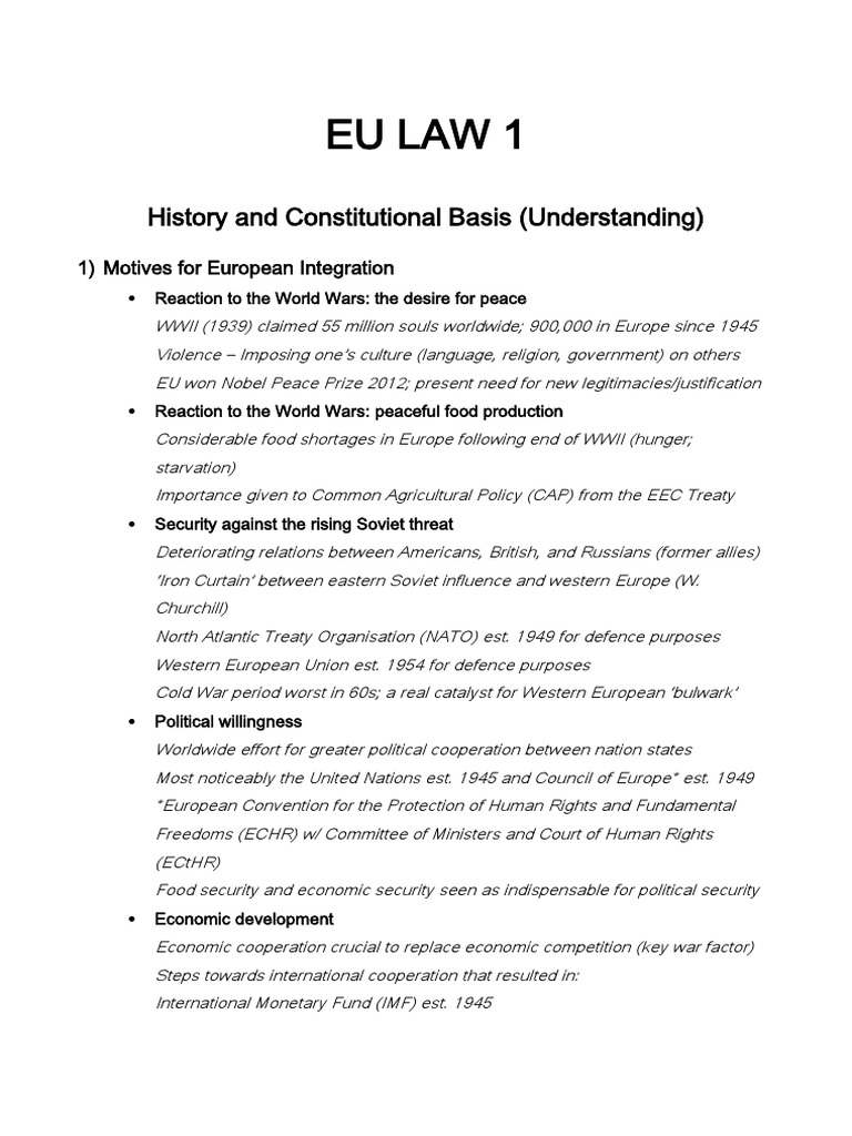 EU Law: History and Integration Motives | PDF | European Economic ...