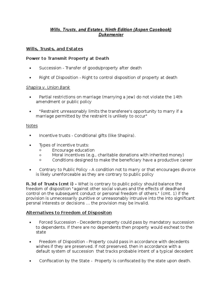 Wills, Trusts, and Estates Overview | PDF | Will And Testament | Intestacy