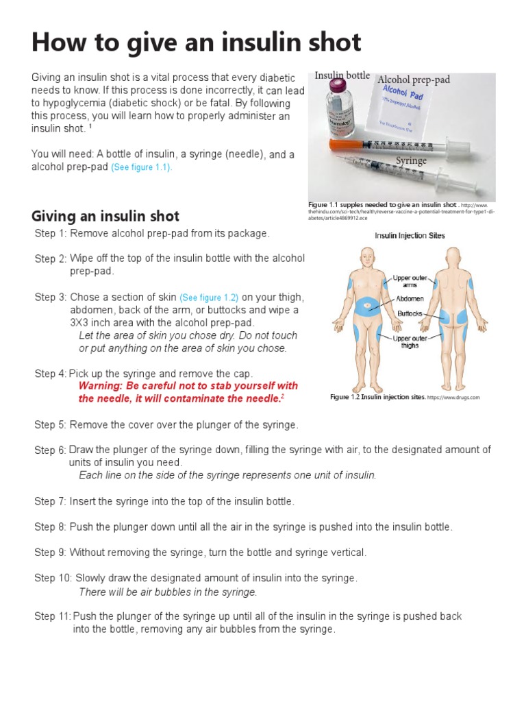 How To Give An Insulin Shot Technical Document | Syringe | Insulin