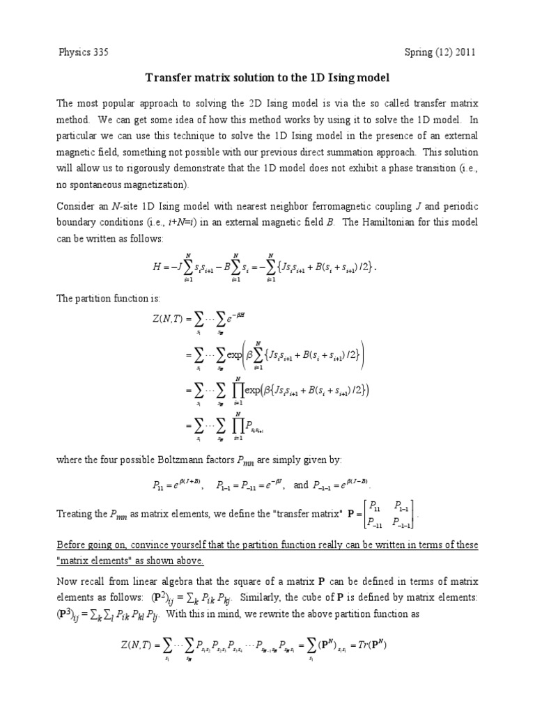 TransferMatrix 1D-Ising | PDF | Matrix (Mathematics) | Eigenvalues And ...