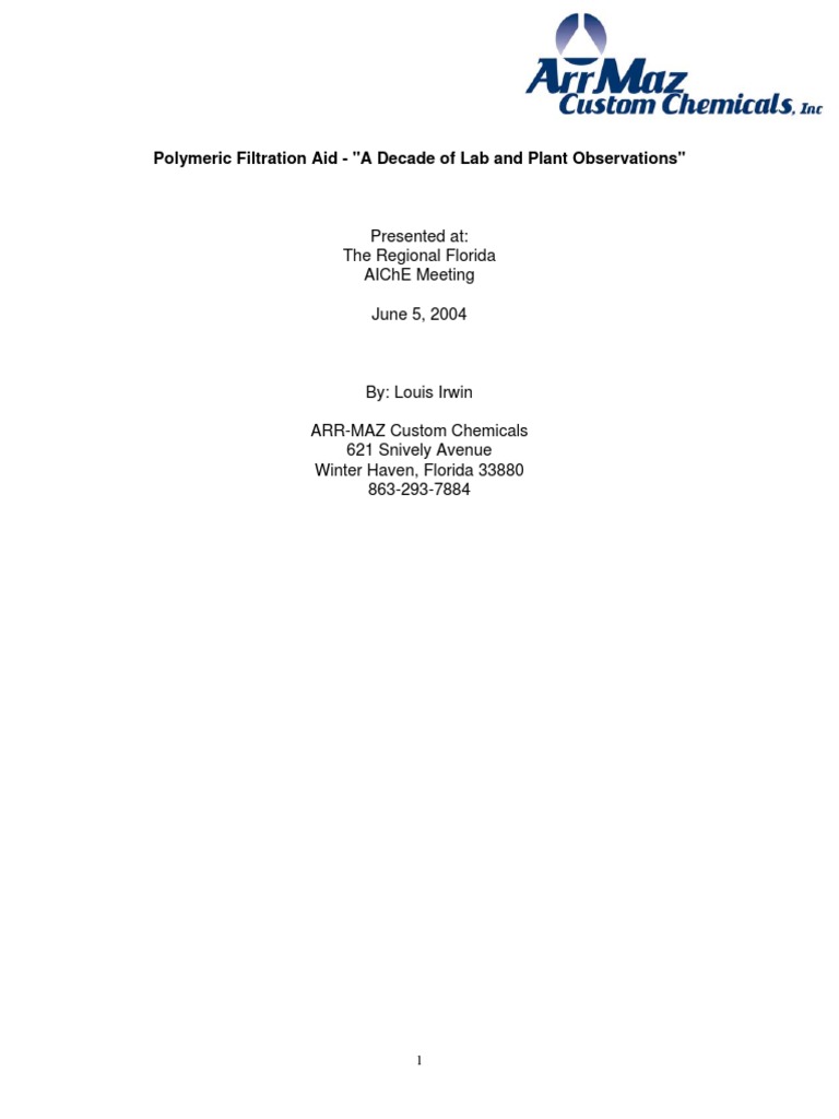 Polymeric Filtration Aid Insights | PDF | Filtration | Polymers