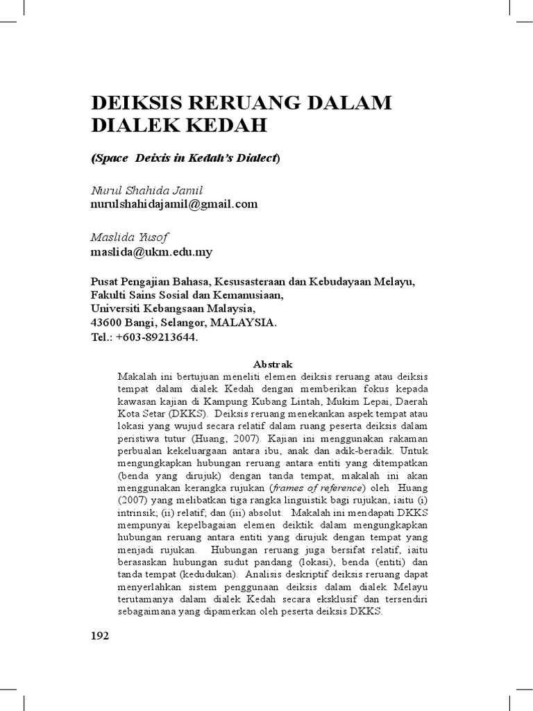 Deiksis Reruang Dialek Kedah | PDF Deiksis Reruang Dialek Kedah | PDF