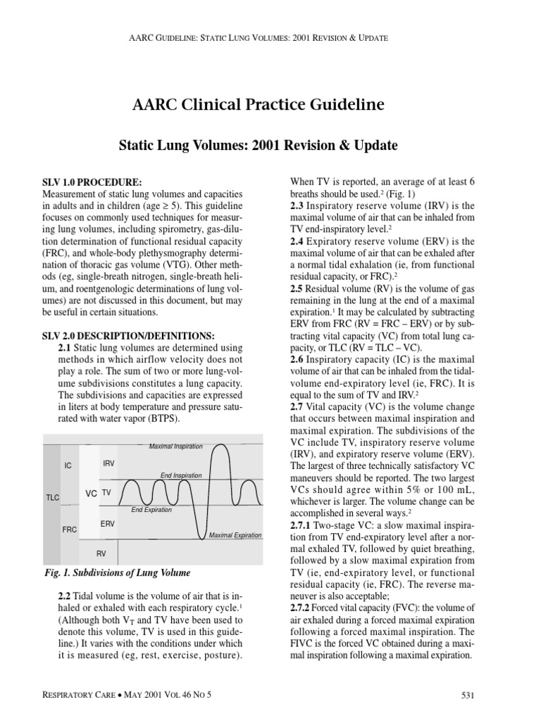 AARC Clinical Practice Guideline: Static Lung Volumes: 2001 Revision & Update | PDF | Exhalation ...