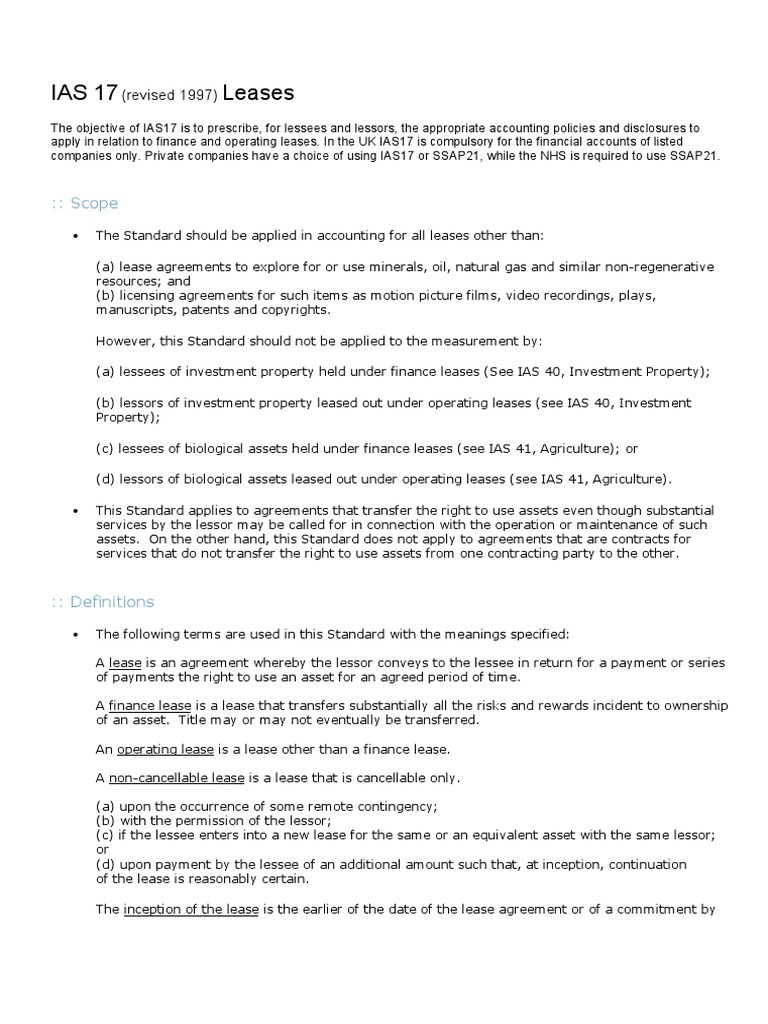 Lease Accounting IAS17 | PDF | Lease | International Financial ...