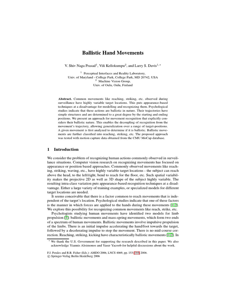 Ballistic Hand Movements: Abstract. Common Movements Like Reaching ...