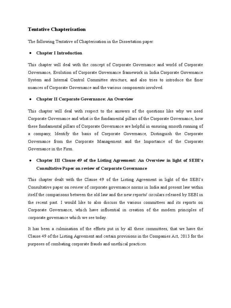 Tentative Chapterisation | PDF | Corporate Governance | Business