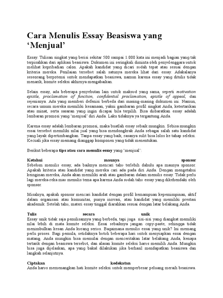 Cara Menulis Essay Beasiswa | PDF