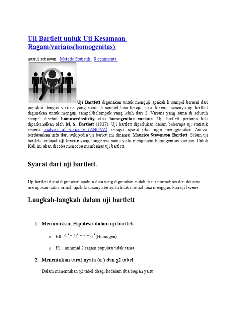 Uji Bartlett Untuk Uji Kesamaan Ragam | PDF
