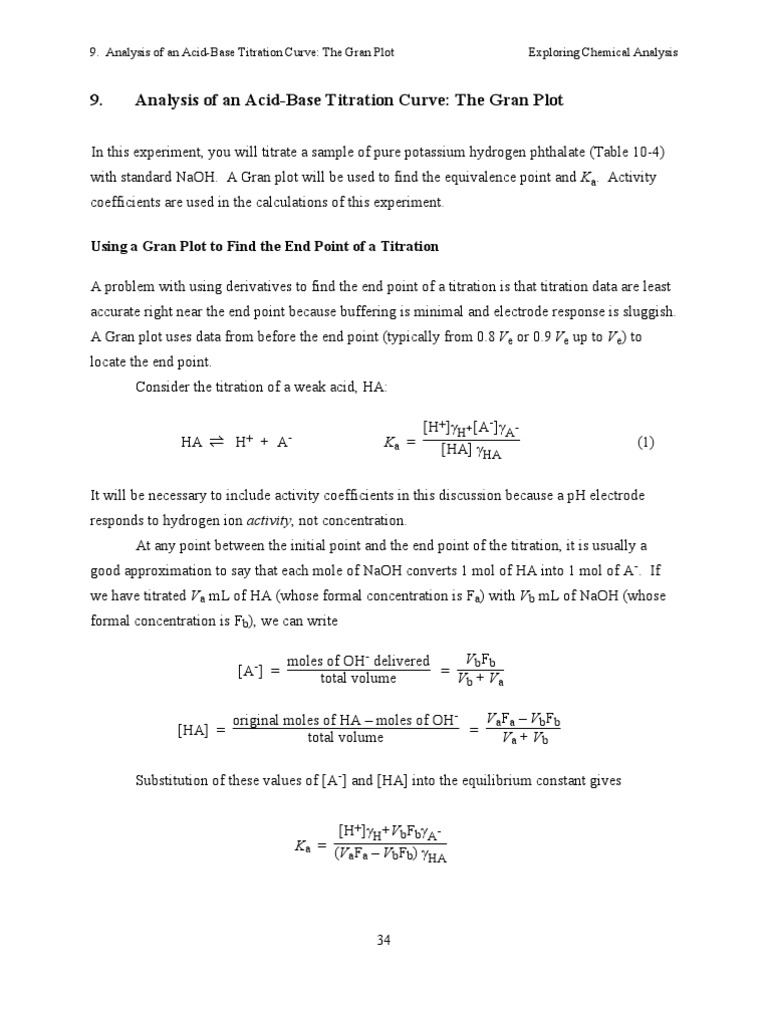 Analysis of An Acid-Base Titration Curve: The Gran Plot | PDF | Ph ...