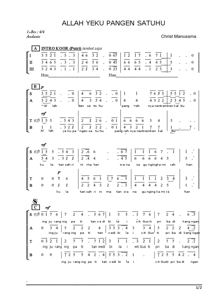 Allah Yeku Pangen Satuhu Koor | PDF