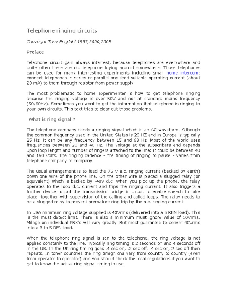 Telephone Ring Circuit | PDF | Amplifier | Electronic Circuits
