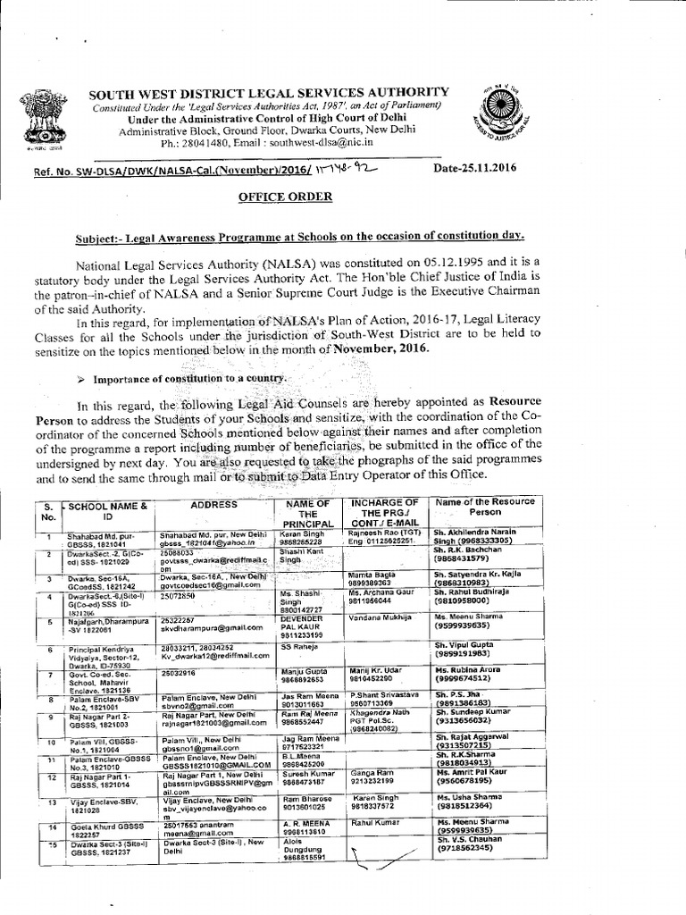 Legal Awareness Programme at Schools on the Occasion of Constitution ...