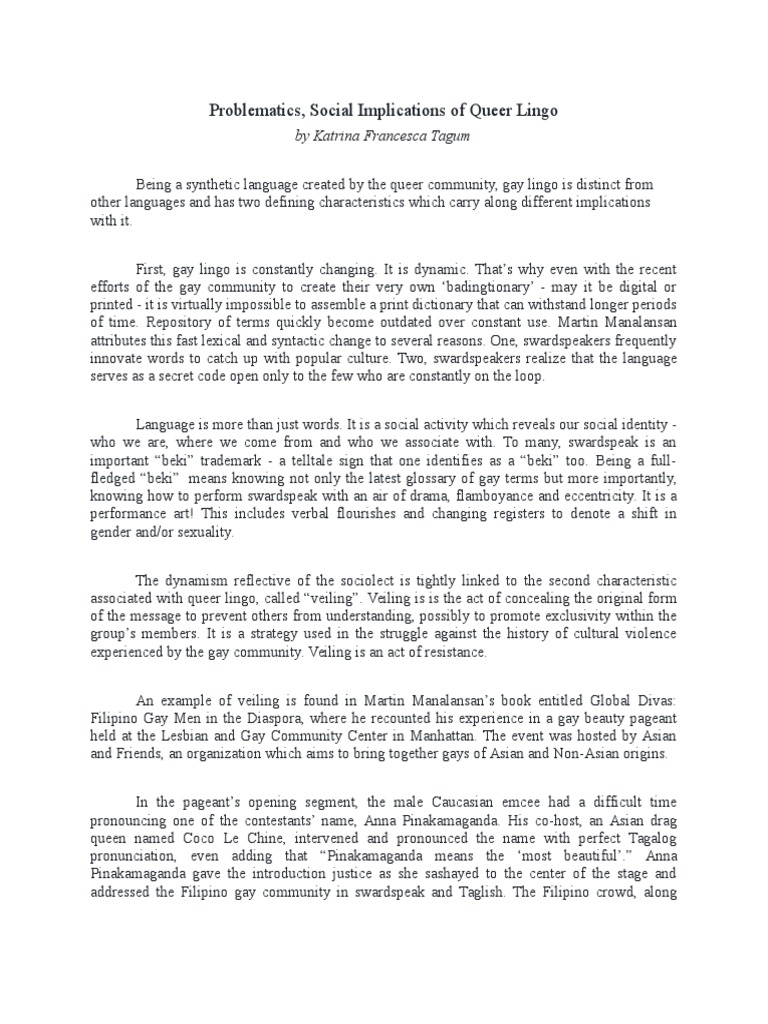Dynamics of Filipino Gay Lingo | PDF | Gay | Philippines
