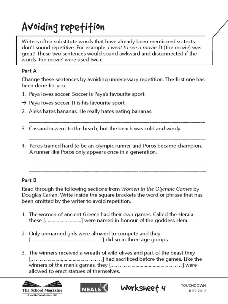 Worksheet On Repetition | PDF