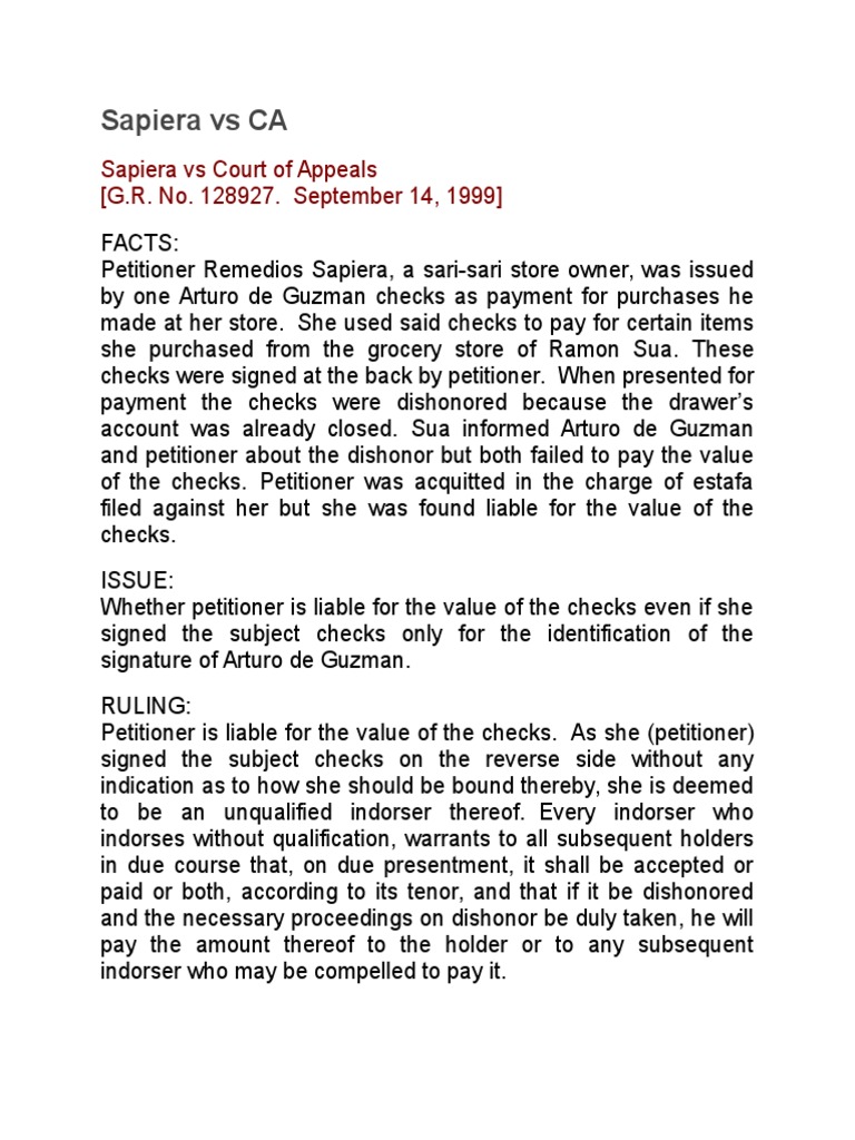 Sapiera Vs CA: Sapiera Vs Court of Appeals (G.R. No. 128927. September ...