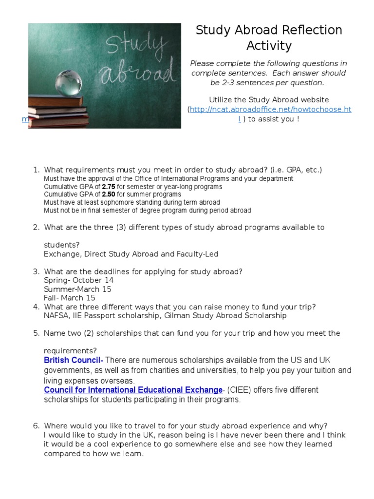 Study Abroad Reflection Questions | PDF