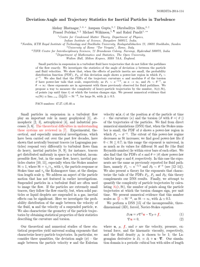Deviation-Angle and Trajectory Statistics For Inertial Particles in Turbulence | PDF ...