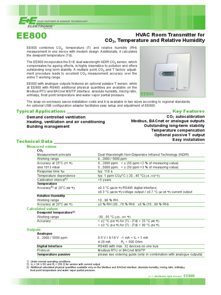 Datasheet EE800 | PDF | Hvac | Relative Humidity