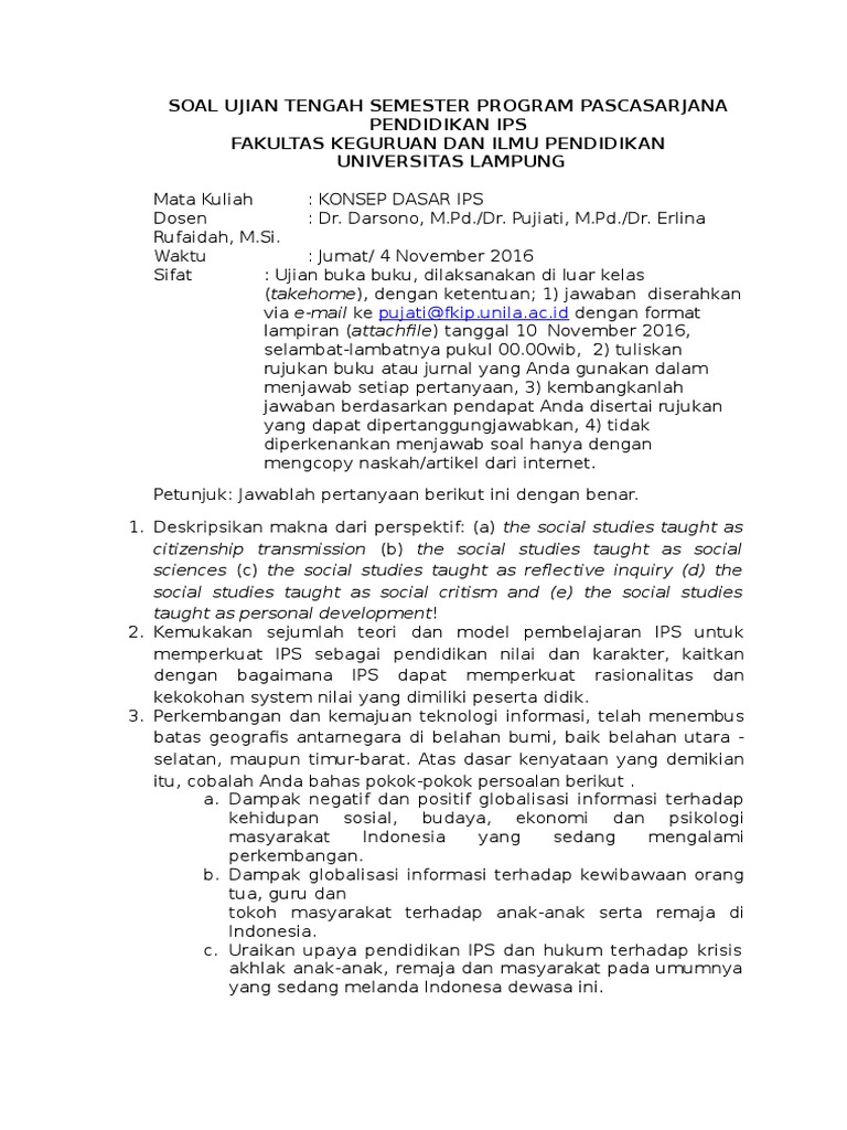Soal Uts Konsep Dasar Ips 2016 | PDF