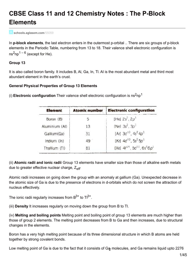 CBSE Class 11 and 12 Chemistry Notes The P-Block Elements | PDF ...