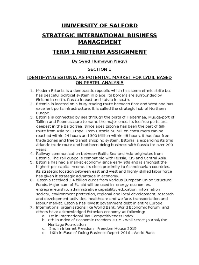 PESTEL Midterm Assignment Term 1 | PDF | Estonia | Retail