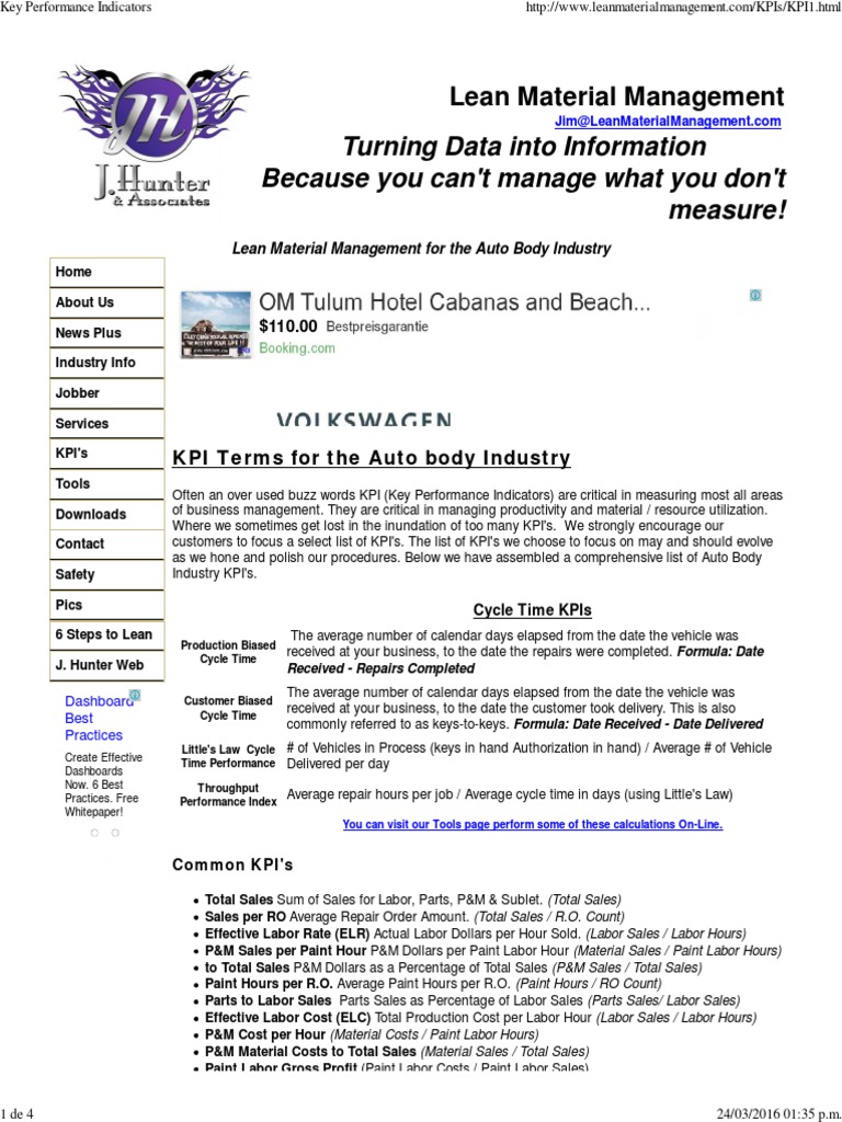 Key Performance Indicators | PDF | Lean Manufacturing | Performance ...