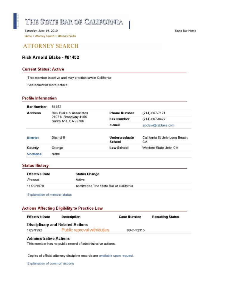Rick Arnold Blake - State Bar of CA - Attorney Search Result | PDF
