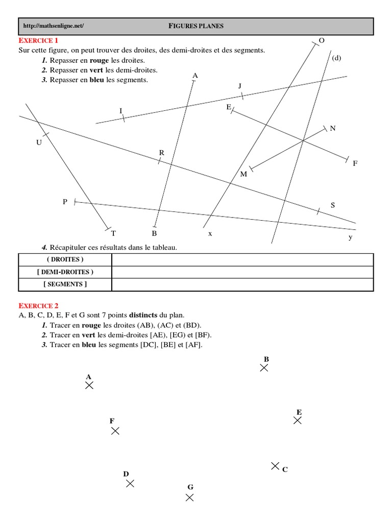 Exercices sur droites et segments 6ème | PDF | Sports et loisirs ...