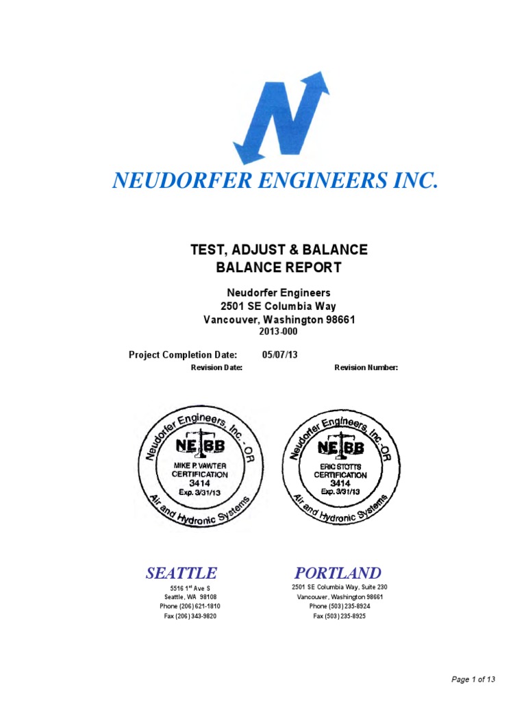 Neudorfer Sample Tab Report PDF | Download Free PDF | Hvac | Mechanical Fan