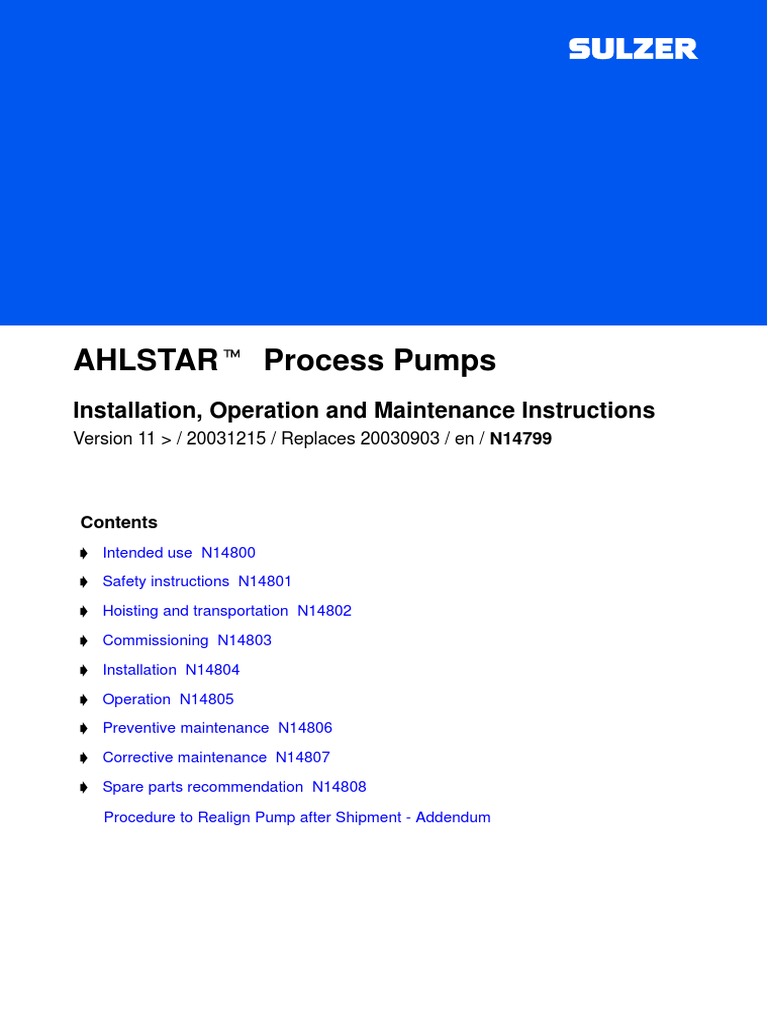 Ahlstar IOM 20031215 English (Links) | PDF | Rust | Pump