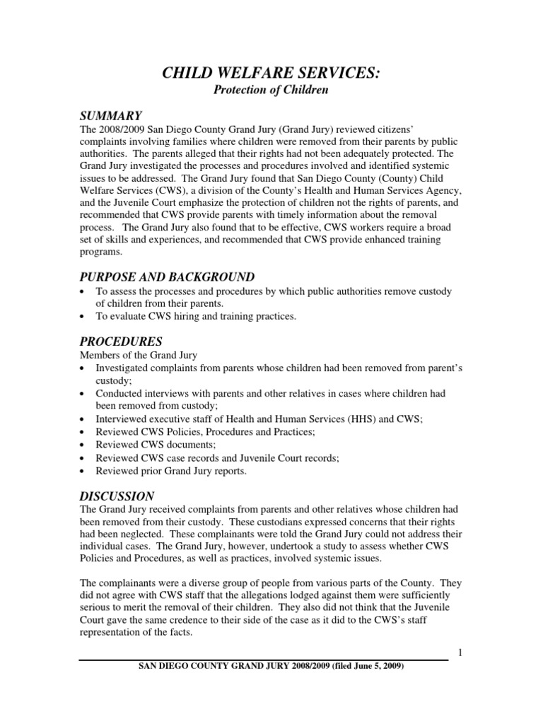 Child Welfare Services: Protection of Children, San Diego Grand Jury ...