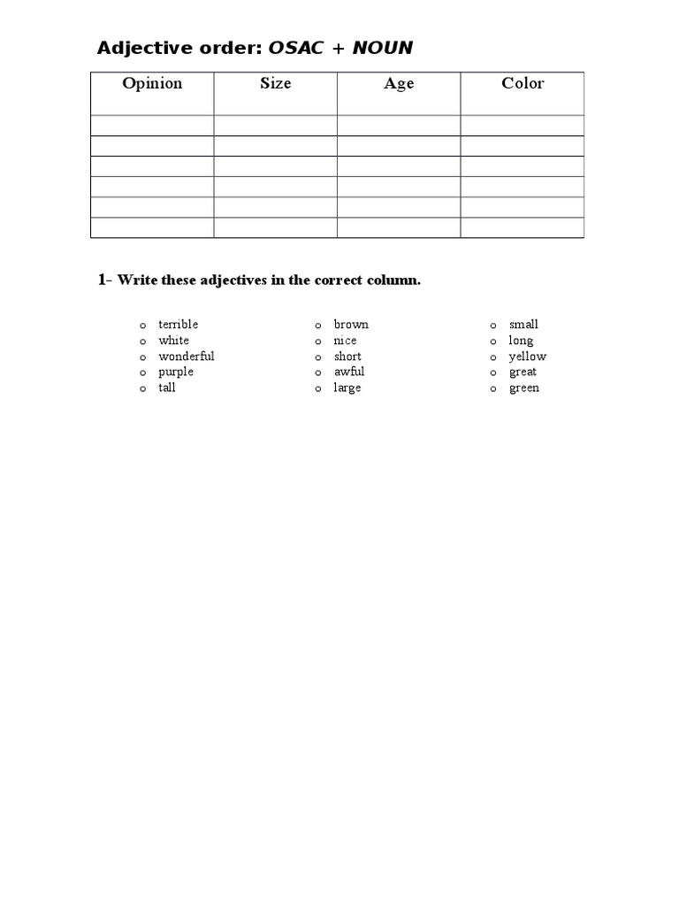 Adjectives Order | PDF