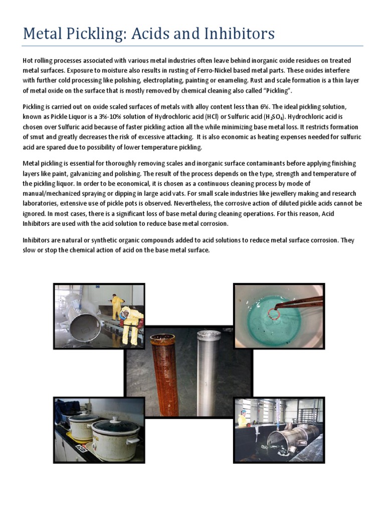 Metal Pickling: Acids and Inhibitors | PDF | Corrosion | Hydrochloric Acid