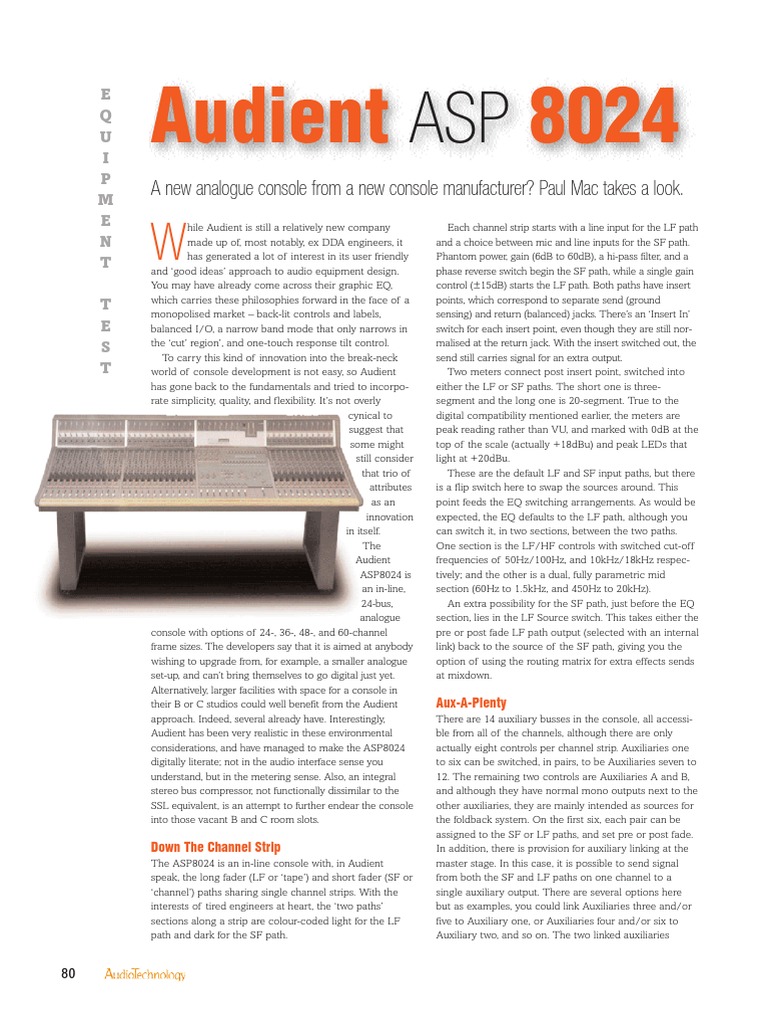AT9 Audient ASP 8024 Console | PDF | Sound Production | Sound Technology
