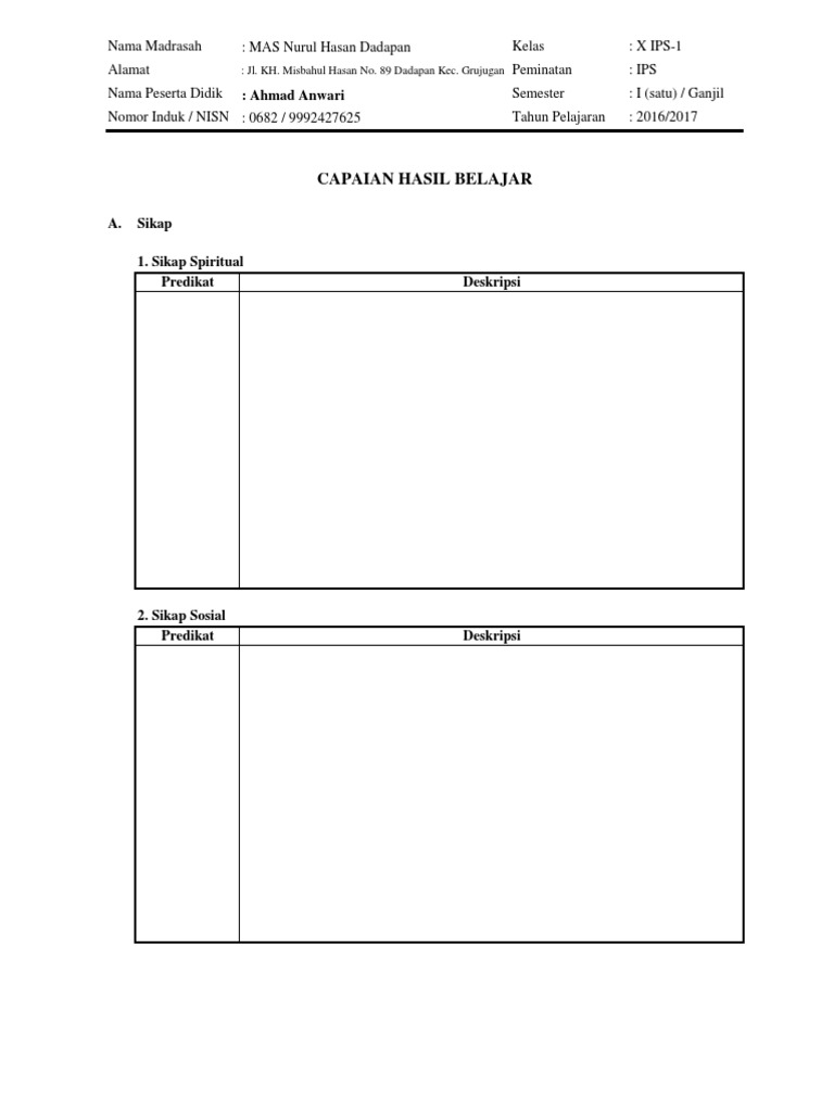 Contoh Raport k13 PDF | PDF