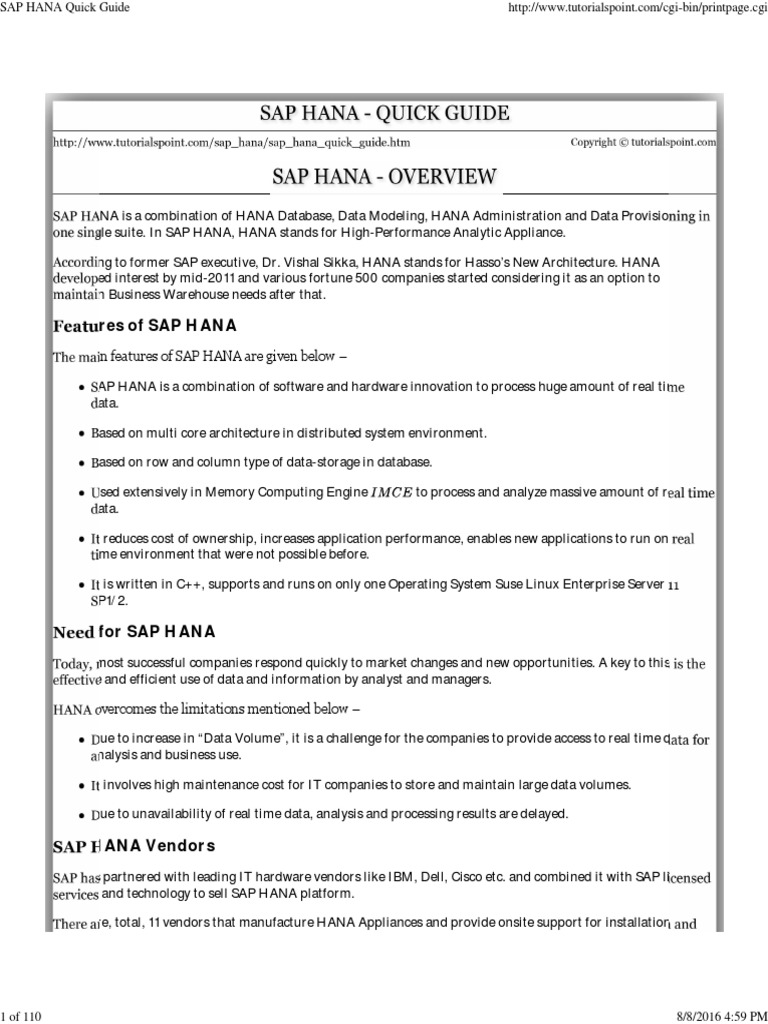 Sap Hana Quick Guide | PDF | Databases | Sql Sap Hana Quick Guide | PDF | Databases | Sql